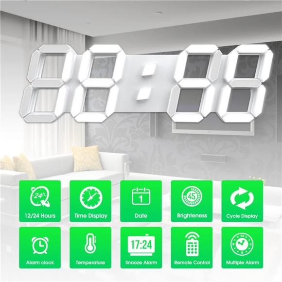 Wall Decor | 3d Led Digital Wall Clock 15 Inch With Remote Control ...